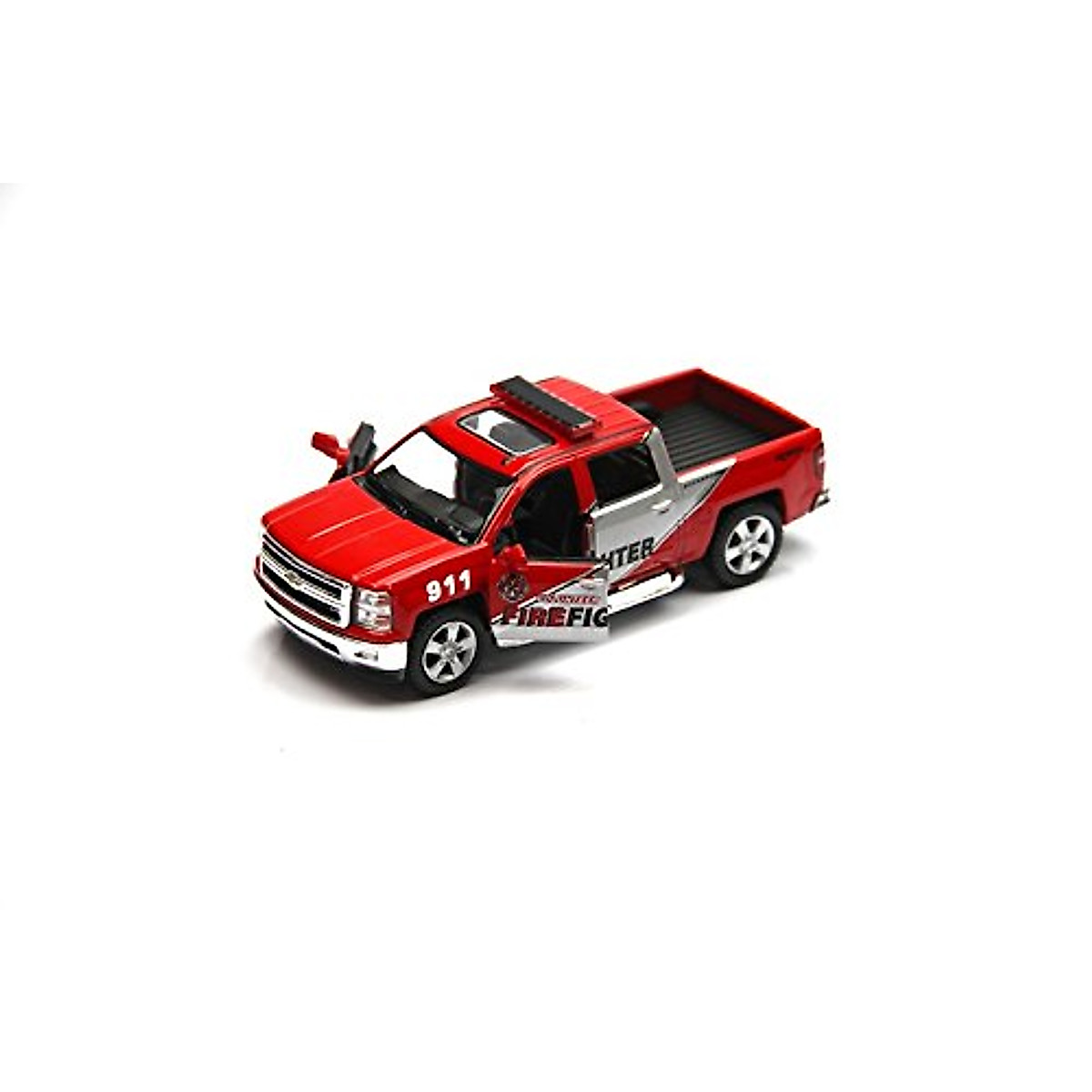 KiNSMART 2014 Chevrolet Silverado 1:46 Scale 5 Inch Police & Firefighter Pick-up Truck (2 Set)
