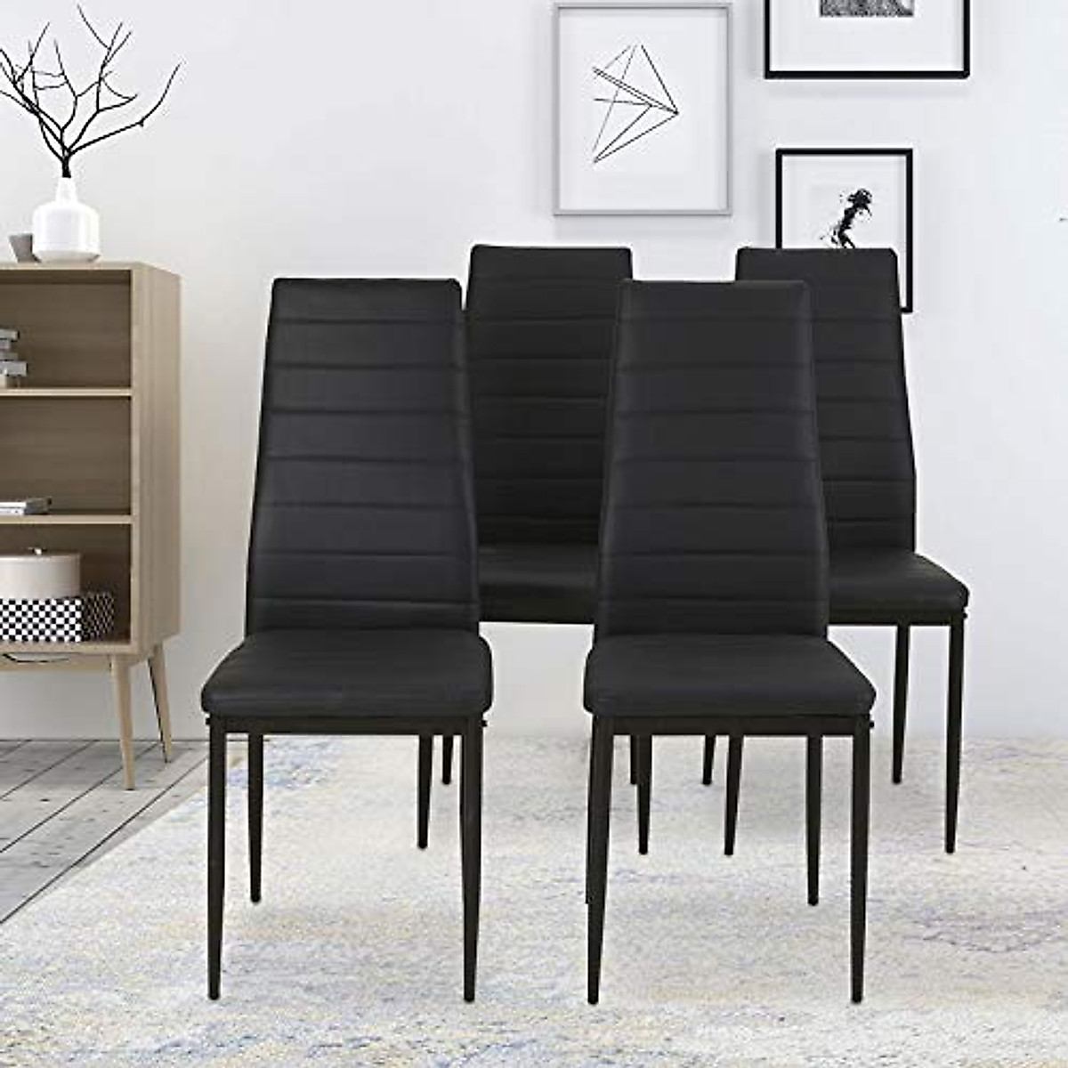 AOSGYA Modern Kitchen Dinning Room Chairs, Ergonomically High Backrest Faux Leather Dining Chair w/Metal Frame Legs, Set of 4 Upholstery Chairs (Black)