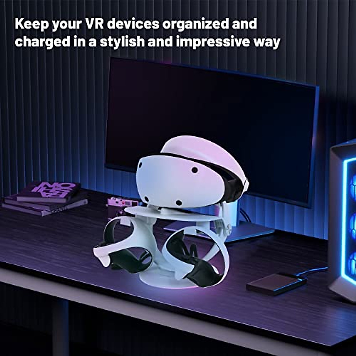 LanPavilion Charging Stand for Oculus Quest 2/Meta Quest 2 Headset, PSVR2 Controllers - Stylish Black Hole Design with RGB Lighting, Compatible with Quest 2, PS VR2, Meta Quest Pro, Pico 4