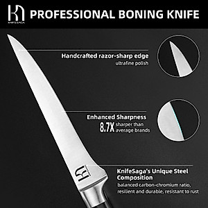 KnifeSaga Boning Knife 6 inch for kitchen, Japanese Razor Sharp Fillet Knife High Carbon Stainless Steel, Professional Meat Cutting Knife with Ergonomic Handle, Time-saving Deboning Knife