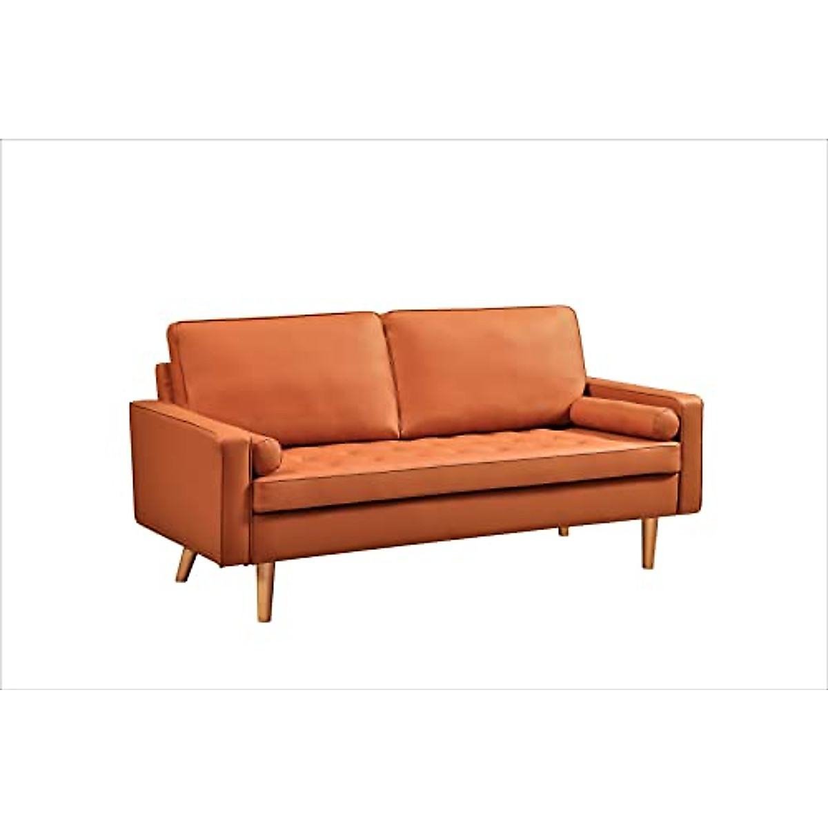 Container Furniture Direct 2-Piece Set Faux Leather Sofa for The Modern Living Room with Removable Cushions and Solid Wood Legs, Luxury Style Button-Tufted Loveseat and Couch, Red Orange