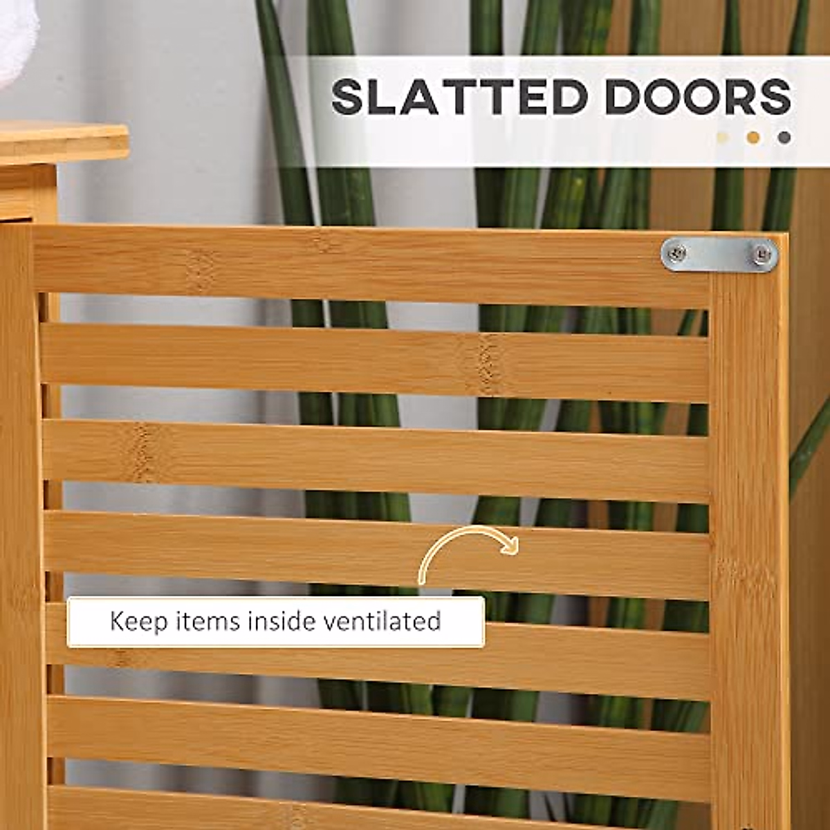 kleankin Bamboo Under Sink Cabinet with 2 Slatted Doors, Freestanding Bathroom Sink Cabinet, Bathroom Vanity Cabinet, Natural