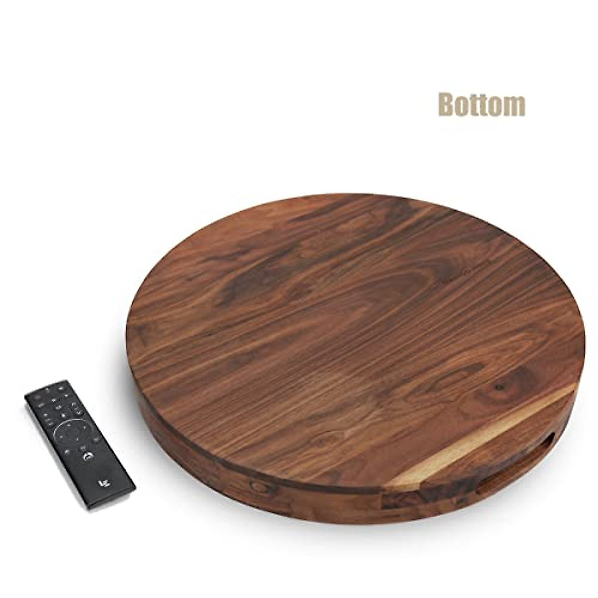 MAGIGO 18 Inches Extra Large Round Black Walnut Wood Ottoman Tray with Handles, Serve Tea, Coffee or Breakfast in Bed, Classic Circular Wooden Decorative Serving Tray