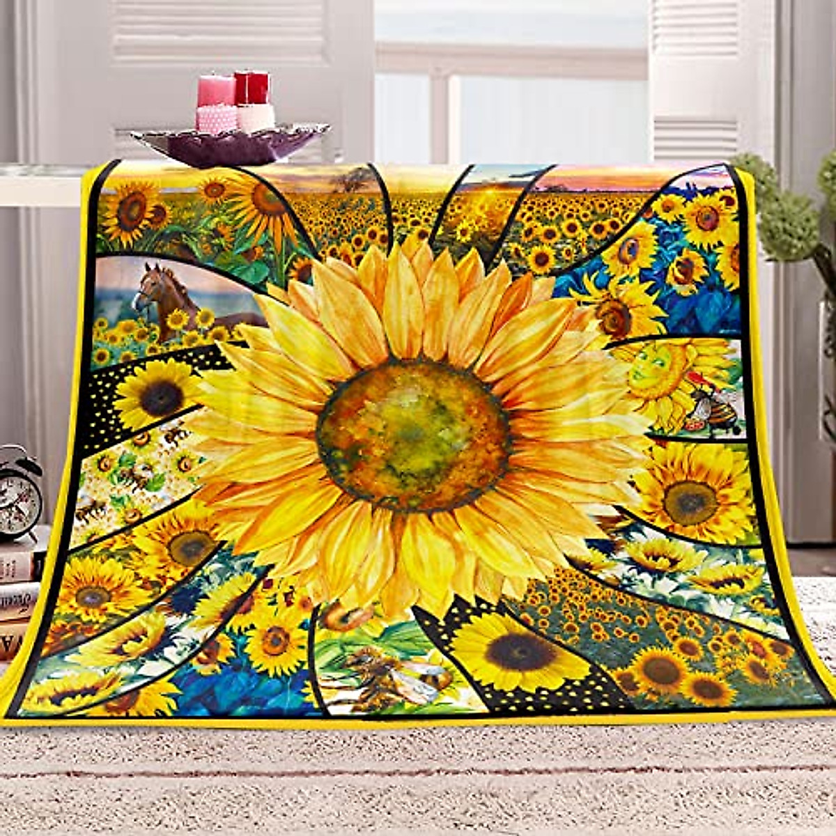 Sunflower Blanket Super Soft Flannel Throw Blanket Lightweight Fluffy Plush Fuzzy Cozy Soft Sofa Bed Blanket for Bedding Sofa and Travel 50"X60"