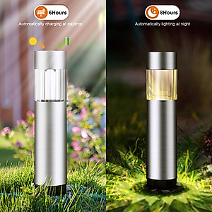 pearlstar Solar Outdoor Lights,10 Pack Waterproof Stainless Steel Solar Stake Lights,Solar Light Outside for Pathway,Path, Walkway, Driveway, Yard, Patio, Garden Decor（Warm White）