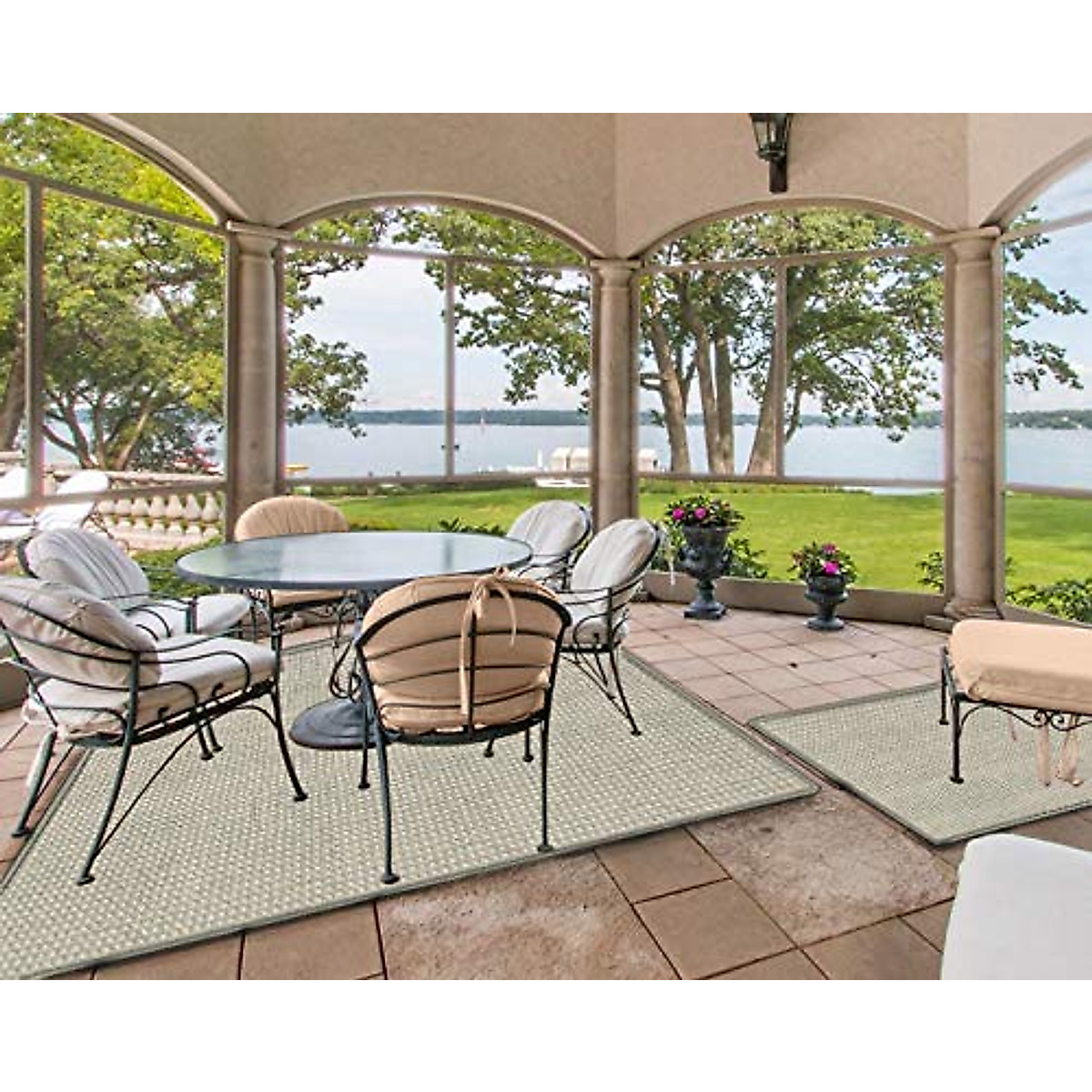 5'x12' - Limestone, Waffle Pattern - Indoor/Outdoor ECO-Friendly DuraKnit Pile & Loop Carpet Area Rugs & Runners