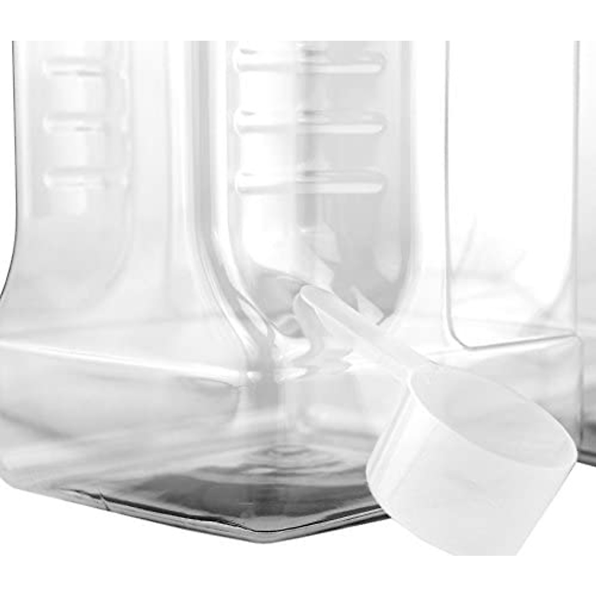 Cornucopia Square Gallon Size Clear Plastic Canisters (2-Pack); 4-Quart Jar Grip Containers w/ Plastic Scoops; BPA-Free