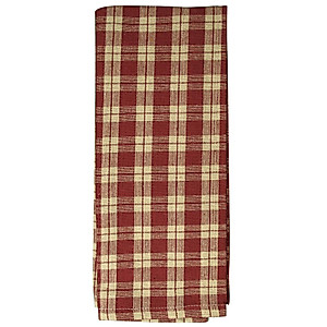 fillURbasket Burgundy Farmhouse Kitchen Towels Set of 3 Striped Buffalo Checked Plaid Dish Towels Red and Tan Towels for Decor Dishing Drying Cotton 15”x25”