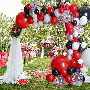 DIY Red Black White Silver Balloon Garland Arch Kit - Small and Large Red White Black Balloons Party Decorations for Graduation Birthday BBQ Baby Shower Party Decorations