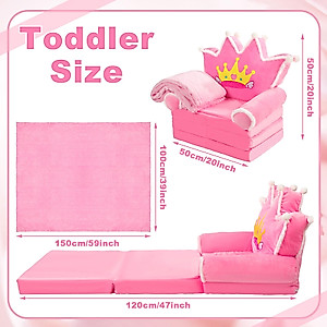 Burbell Toddler Couch 2 in 1 Soft Princess Kids Fold Out Couch with Flannel Blanket Comfy Sofa Bed Toddler Recliners Baby Sofa Bedroom Lounger for Kids 1-3(Pink)