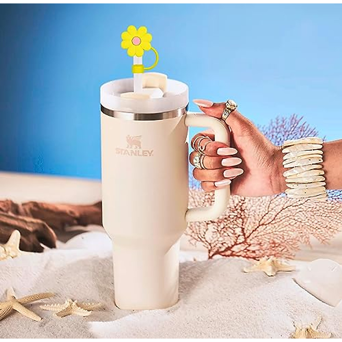 10mm Straw Cover, 4pcs Straw Covers Cap for Stanley Cup 40 oz 30 oz Food Grade Silicone Cute Flower Straw Topper Straw Tips Cover Protector Plugs for Stanley Tumblers for Stanley Cup Accessories