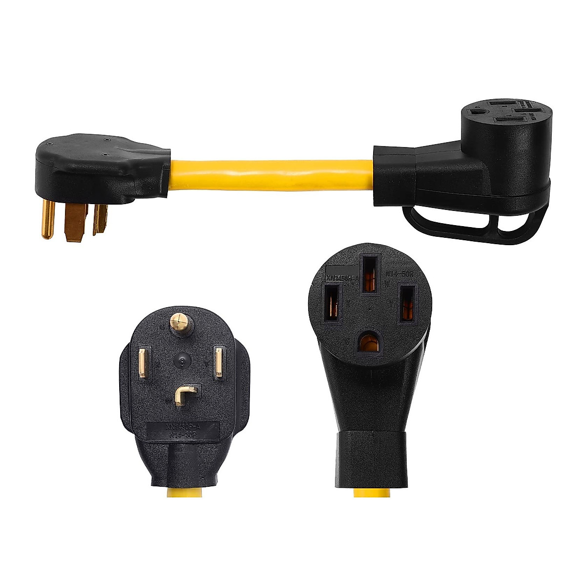 NEMA 14-30P to 14-50R 120V/240V 30 Amp 4 Prong Male Plug to 50 Amp 4 Prong Female Outlet Receptacle Generator Welder Welding Dryer PHEV EV Charger Compatible Tesla RV Power Cord Adapter