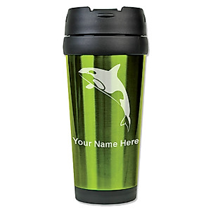 LaserGram 16oz Coffee Travel Mug, Killer Whale, Personalized Engraving Included (Green)