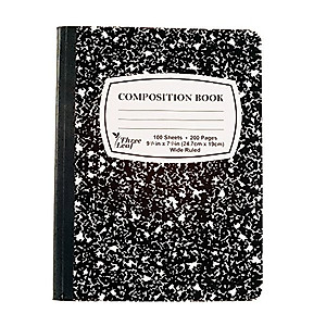 Pack of 6 - Composition Notebooks, 9-3/4" x 7-1/2", Wide Ruled, 100 Sheet (200 Pages), Color: Black Marble, Weekly Class Schedule and Multiplication/Conversion Tables on Covers. (6-Pack, Black)