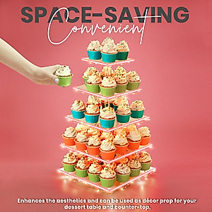 Utopia Home - Acrylic Cupcake Stand with LED Light Strings - 3 Tier Premium Cupcake Tower - Cup Cake Tier Stand for Dessert Table - Ideal for Weddings Birthday Parties - Pack of 1 - Red