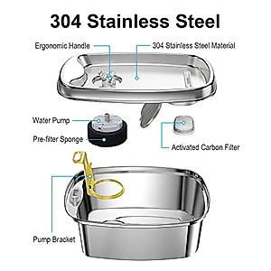 OlarHike Cat Water Fountain Stainless Steel, 61oz/1.8L Dog Water Bowl Dispenser Automatic Pet Water Fountain with Quiet Pump, Dishwasher Safe Design & Adjustable Water Flow for Cats, Dogs