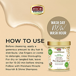 African Pride Moisture Miracle Aloe & Coconut Water Pre-Shampoo Detangler & Pre-conditioner - Helps Minimize Hair Breakage for Natural Coils & Curls, 18 oz.