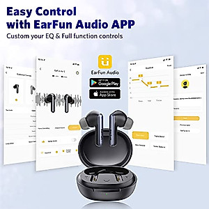 EarFun Air S Noise Cancelling Wireless Earbuds, Qualcomm® aptX™, 4 Mics CVC 8.0 Call, Multipoint Connection, Wireless Charging, 10mm Wool Composite Drivers, App with Custom EQ, Game Mode, Black