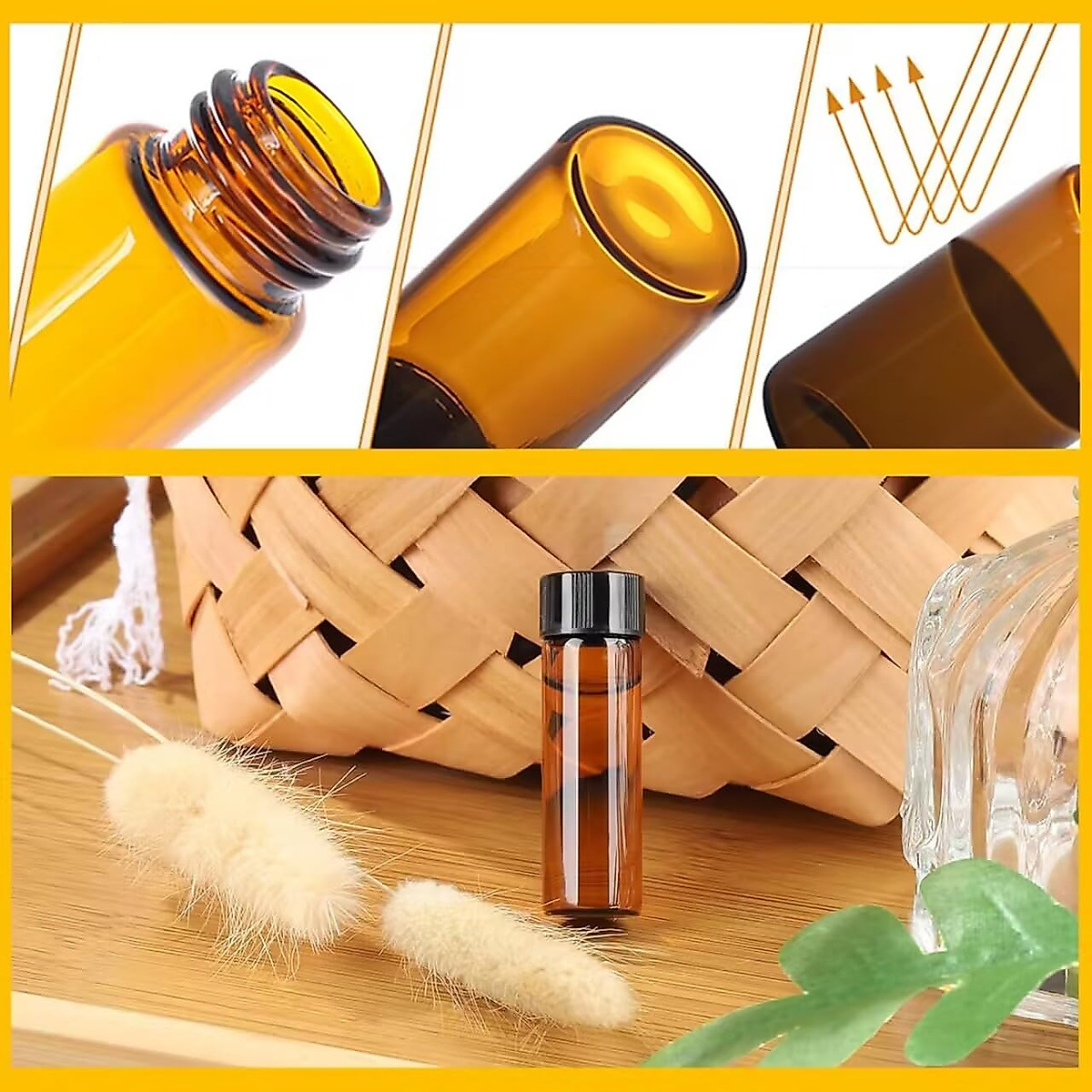 ALWSCI 1 Dram Amber Glass Vials, Small Liquid Sample Vial, 15X45mm 4 ml Borosilicate Glass Empty Vials with Caps, 13-425 Black Screw Caps with PE Liner, Pack of 20