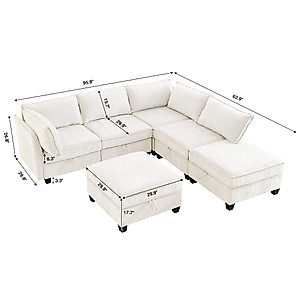 Corner Modular Sectional Sofa Set, Convertible L Shaped Couch with Storage, 6 Seater Sofa Modular with Ottomans and Reversible Chaise for Living Room, Office (Beige)