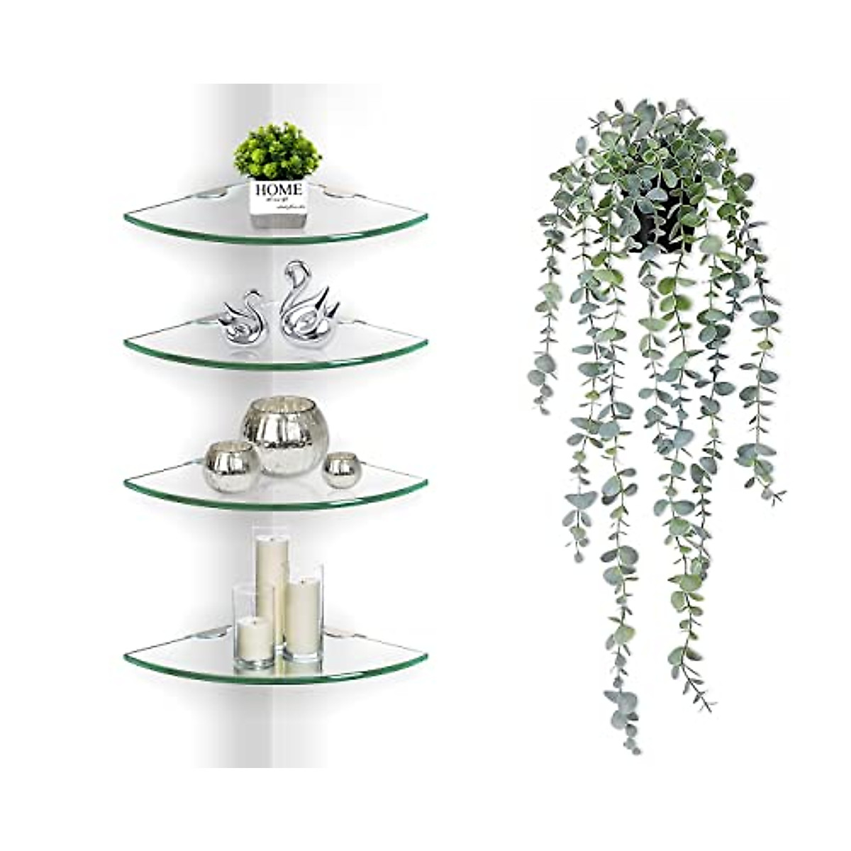 AIBLOM 2 Tier Clear Tempered Glass Floating Shelf, Shower Caddy Organizer Corner Shower Shelf Shampoo Soap Holder for Inside Shower Bathroom Bathtub Wall, Shower Shelves with Adhesive No Drill