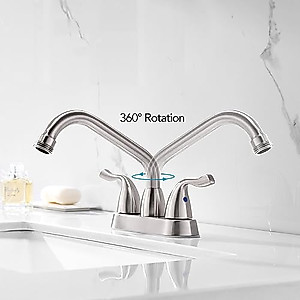 Phiestina Brushed Nickel Utility Sink/Laundry Faucet, 4 Inch Centerest 2 or 3 Hole Rotatable Swivel 360° Spout with Threaded End, with Water Supply Line, BF25-7-BN