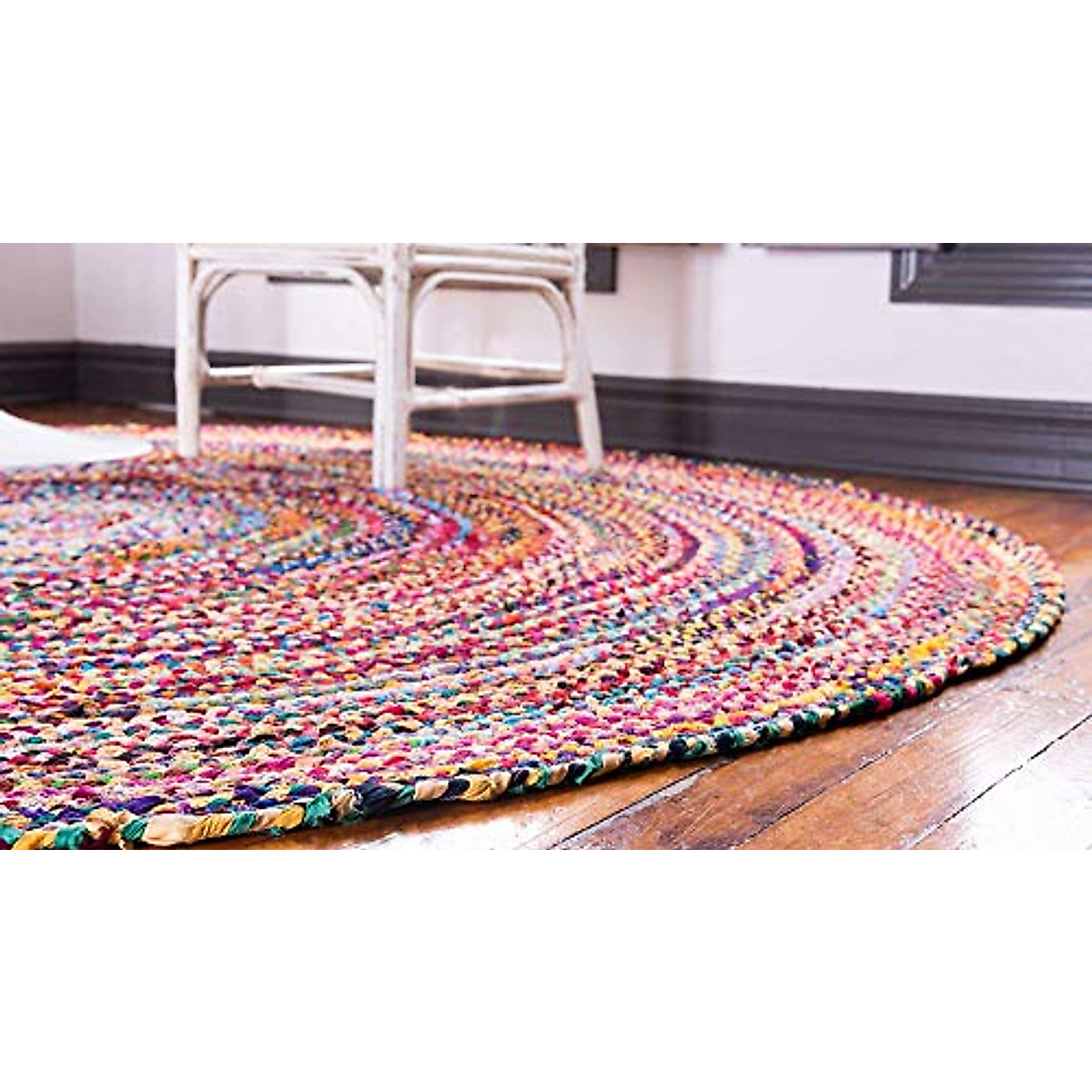 Unique Loom Braided Chindi Collection Area Rug - Layer (3' 3" Round, Multi/ Blue)