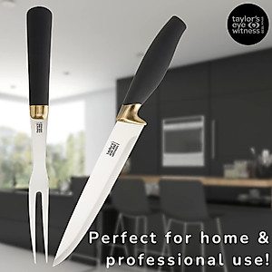 Taylors Eye Witness 5pc Kitchen Knife Block Set - Brooklyn Range Chrome Coloured Bolsters, Finely Ground Razor Sharp Stainless Steel Blades. Soft Grip Handles. Set In Matching Rotating Holder.