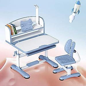 Height-Adjustable Children's Study Desk and Chair Set, LED Light Multifunctional Children's Desk, Writing Desk and Chair Set for Primary School Students, Lifting Study Table