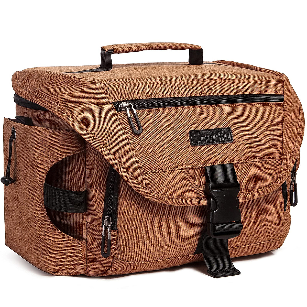 Scorlia Insulated Lunch Bag for Men/Women, Leakproof Lunch Box for Office Work School Picnic Hiking Beach, Reusable Cooler Tote Bag with Adjustable Shoulder Strap and Large Water Bottle Holder - Brown