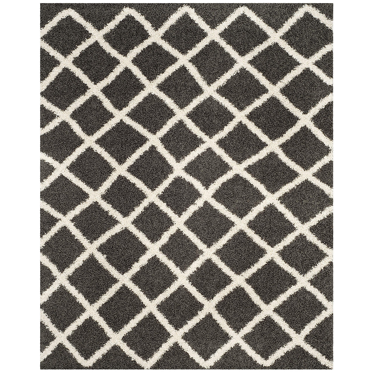 SAFAVIEH Dallas Shag Collection Area Rug - 8' x 10', Dark Grey & Ivory, Trellis Design, Non-Shedding & Easy Care, 1.5-inch Thick Ideal for High Traffic Areas in Living Room, Bedroom (SGDS258A)