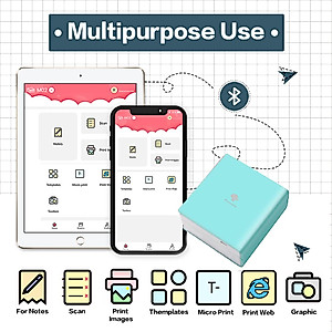 Phomemo Pocket Printer - M02 Mini Bluetooth Wireless Sticker Printer, Compatible with iOS & Android, Thermal Mobile Printer for Fun, memo, to-do List, Work Notes, DIY Journal, Green