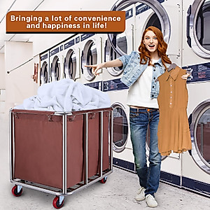 Commercial Laundry cart with Wheels,400L Large Laundry Basket with Wheels,Laundry Hamper on Wheels Heavy Duty with Steel Frame and Oxford Cloth, 440Lbs Load (Brown)