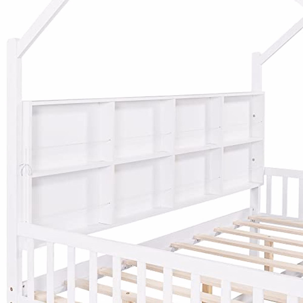 Merax Wood Full House Daybed with Trundle Bed Storage Shelf,Day Bed for Kids Boys Girls No Box Spring Needed White