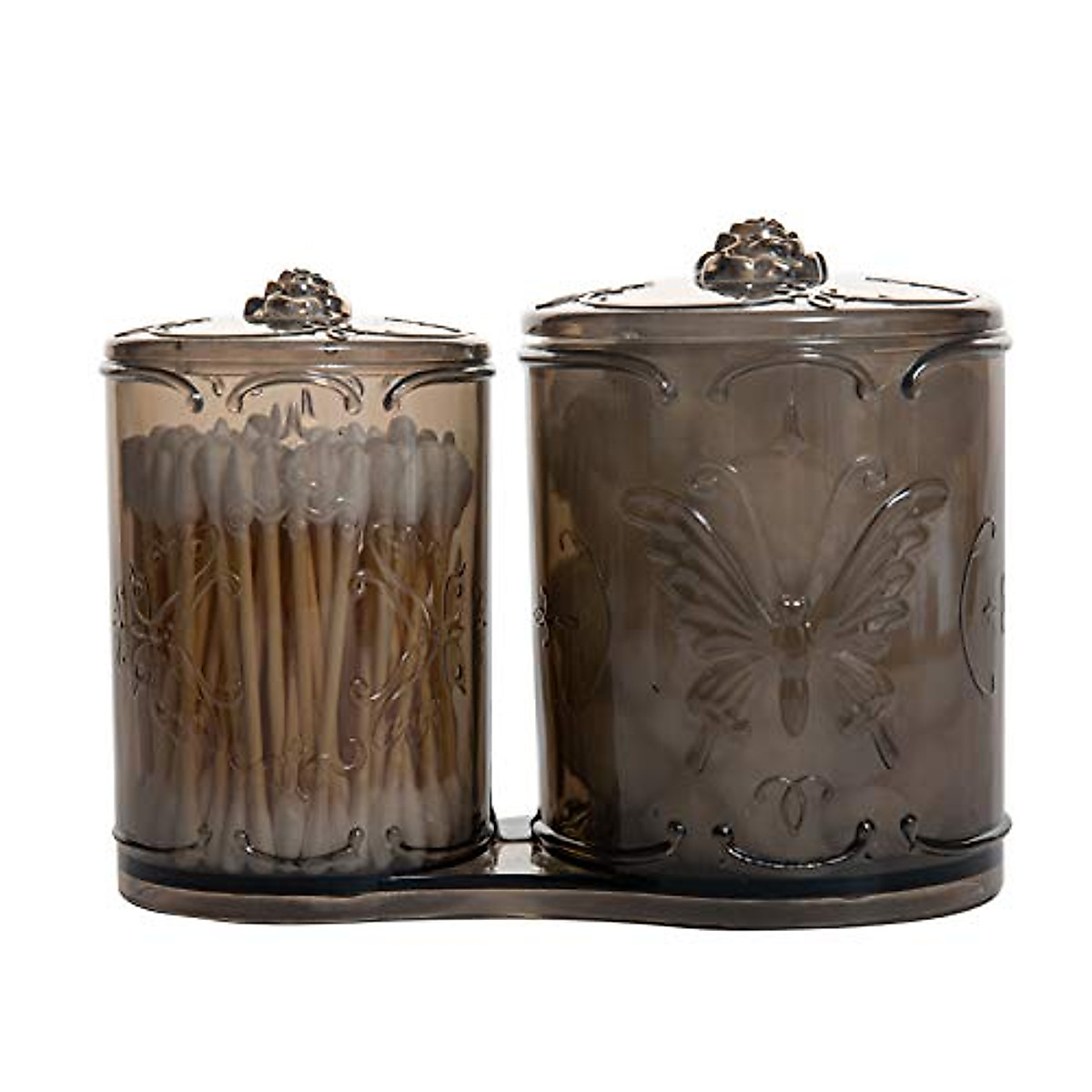 Cotton Swab Holder Clear Acrylic Cotton Balls Container Large Capacity Bathroom with Lid Containers for Makeup Sponges, Bath Salts, Cotton Rounds (Transparent Coffee)