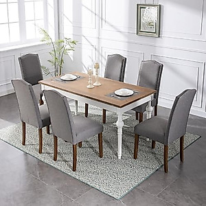 Snugway Stylish Upholstered Parsons Nailhead Trim and Sturdy Solid Wood Legs dining chair, Set of 4, Smoky Grey