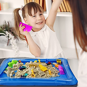 Play Sand for Kids, 3lbs Magic Sand, Building Castle Sand Molds Tools, Construction Trucks, Construction Toys and Signs, Sand Tray and Storage Bag, 43PCS Sandbox Toys Set for Toddlers Kids Boys Grils