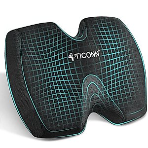 TICONN Memory Foam Seat Cushion, Office Chair Cushion Butt Pillow for Long Sitting (Black)