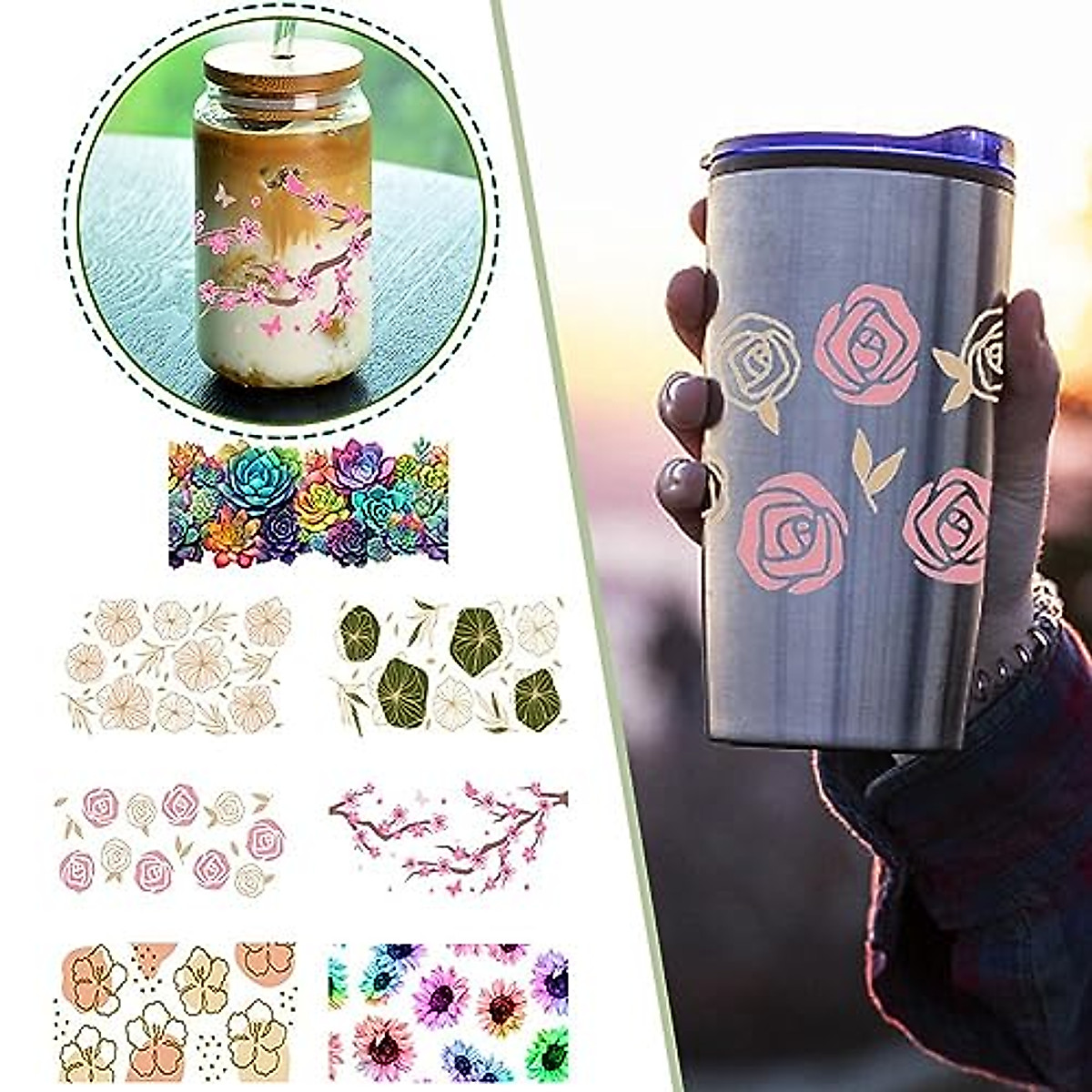 UV DTF Cup Wrap,Succulents Theme Rub on Transfers Decals,UV DTF Transfer Waterproof Sticker for Glass Coffee Cups,Vintage Cups Wrap Transfer Stickers Decals