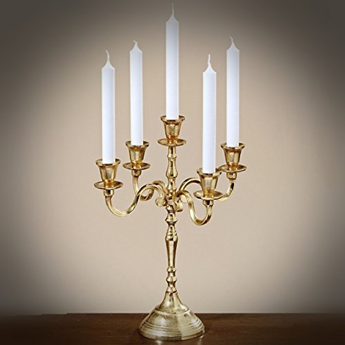 WHW Whole House Worlds Hamptons Five Candle Golden Candelabra, Hand Crafted of Cast Aluminum Nickel, Over 1 FT (15.75 Inches)