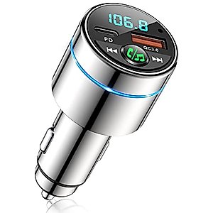 FM Transmitter for Car Bluetooth 5.3, RIWUSI [All-Metal] PD 20W & QC3.0 18W Fast Car Charger, Wireless FM Radio Car Kit Bluetooth Car Adapter, Noise Cancelling Hands-Free Call, Hi-Fi Music, Blue Light