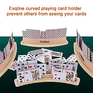 Exqline Curved Wooden Playing Card Holder Tray Rack Organizer Set of 2 Solid Card Holder for Kids Seniors - 13.8 x 1.9 x 2.4 Inch for Bridge Canasta Strategy Card Playing