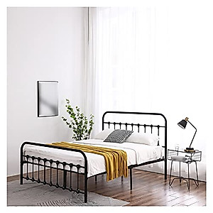 WOKEZ Iron Bed Single-Layer Curved Frame Bed Head&Foot Tube with Shell Decoration Black (Color : Black, Size : Queen)