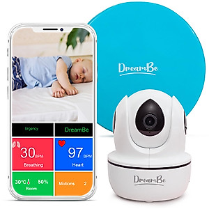 DreamBe-1 by OnSky Contactless Smart Baby Breathing Monitor, Realtime Heart Rate and Sleep Tracker – Monitor Baby Anywhere, Anytime – Touch-Screen Display WiFi - Urgency (DreamBe1B-C with Camera Blue)
