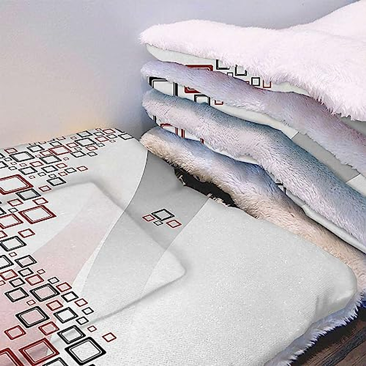 Grey and Red Pets Cat Bed Pet Blanket Thermal Fractal Square Shaped Wavy Two Colored Artwork for Puppy Dog Cat Sofa Cushion Home Rug Keep Warm Sleeping Cover Abstract 19" x 25"
