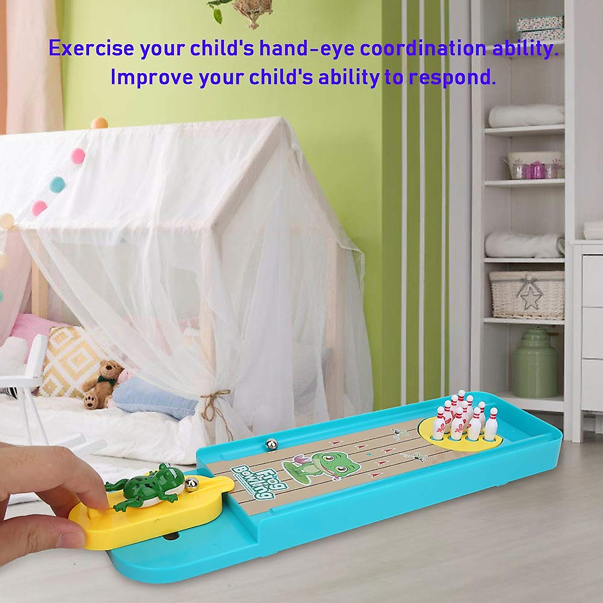 LZKW Children Toy, Mini Bowling Playset Mini Bowling Toy, Cartoon Bright Colors for Baby Kids(Fun Frog Bowling)