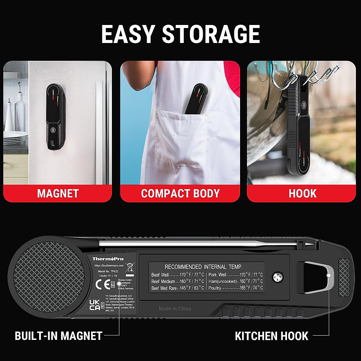 ThermoPro Lightning One-Second Instant Read Meat Thermometer, Calibratable Kitchen Food Thermometer with Ambidextrous Display, Waterproof Cooking Thermometer for Oil Deep Fry Smoker BBQ Grill