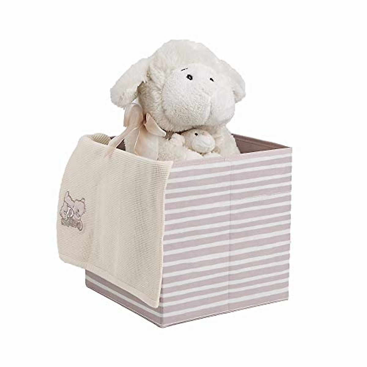 Mind Reader STRIPEBIN-PNK Stripes Design, Foldable Basket with Handles, Decorative Storage, Cube Organizer Bin, Bathroom, Bedroom, Children's Toys, Pink, One Size, 1 Pack