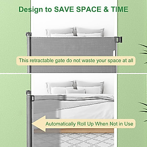 Retractable Baby Gate, Extra Wide Safety Kids or Pets Gate, 33” Tall, Extends to 71” Wide, Mesh Safety Dog Gate for Stairs, Indoor, Outdoor, Doorways, Hallways(33”x71”- Grey)