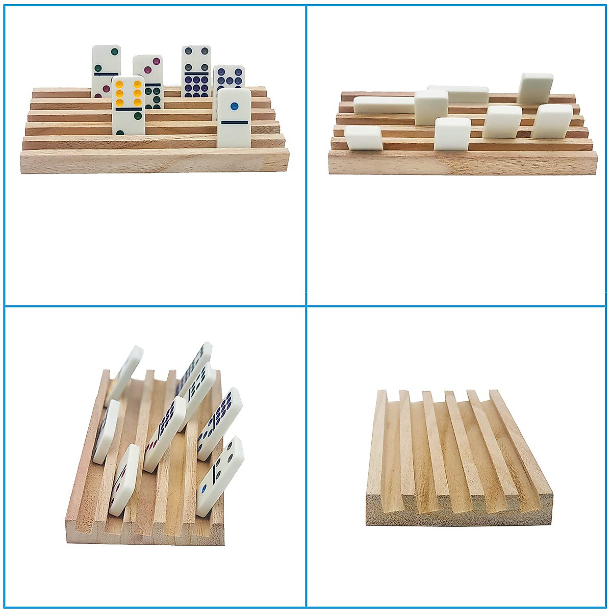 ESSAJOY Wooden Domino Trays/Racks Set of 8 Mexican Train Domino Trays/Racks Double 12 Tiles Holders Rack Domino Tiles Holders Domino Wood Holder【 Dominoes not Included】
